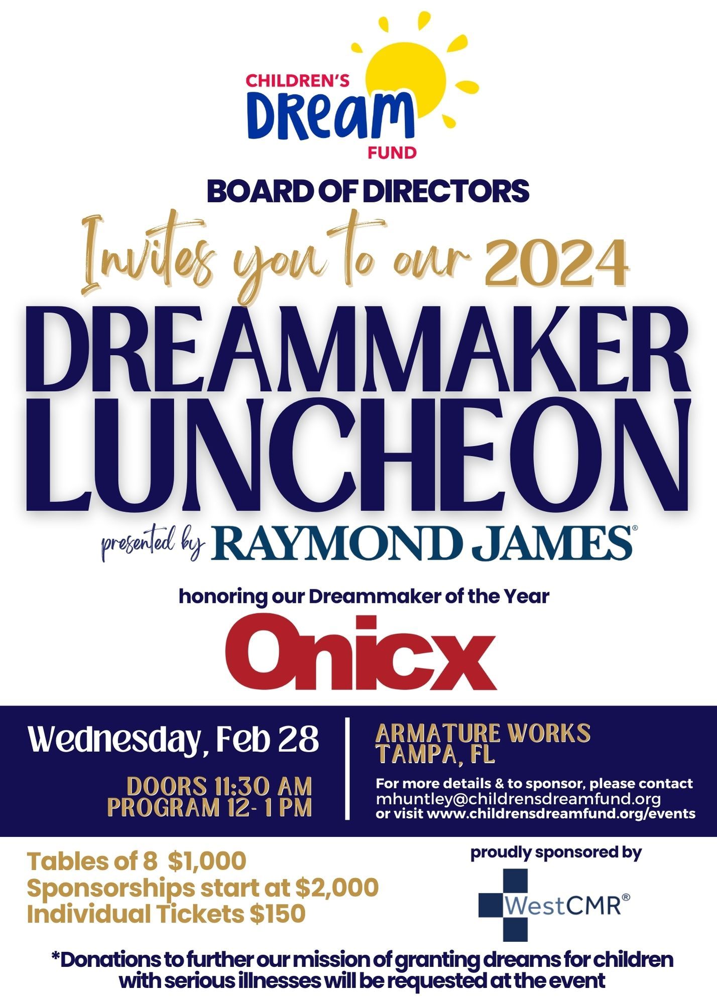 Children's Dream Fund to honor Onicx at annual Dreamaker luncheon ...